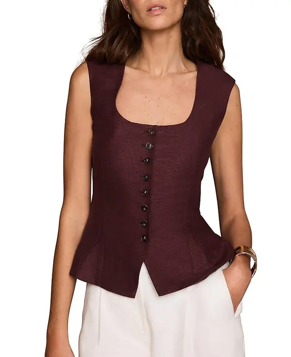 Mint Velvet Linen Blend Peplum Waistcoat - Burgundy