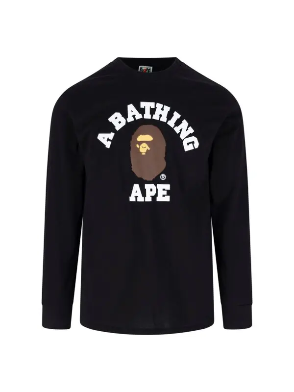A BATHING APE College Logo Long Sleeve T-shirt - Black