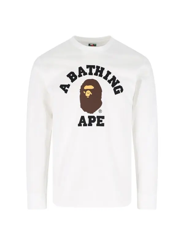 A BATHING APE College Logo Long Sleeve T-shirt - White