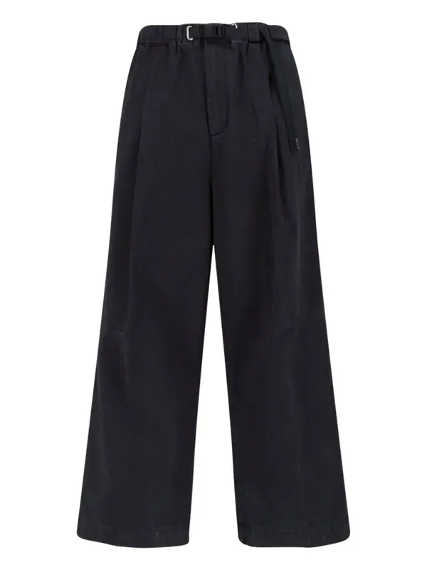 WHITE SAND Wide Leg Cotton Twill Pants With Belt - Black
