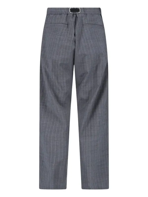 WHITE SAND Pinstripe Wool Pants With Belt - Gray