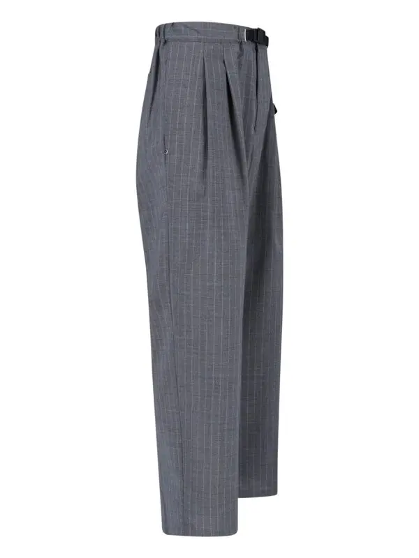 WHITE SAND Pinstripe Wool Pants With Belt - Gray