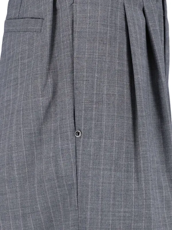 WHITE SAND Pinstripe Wool Pants With Belt - Gray
