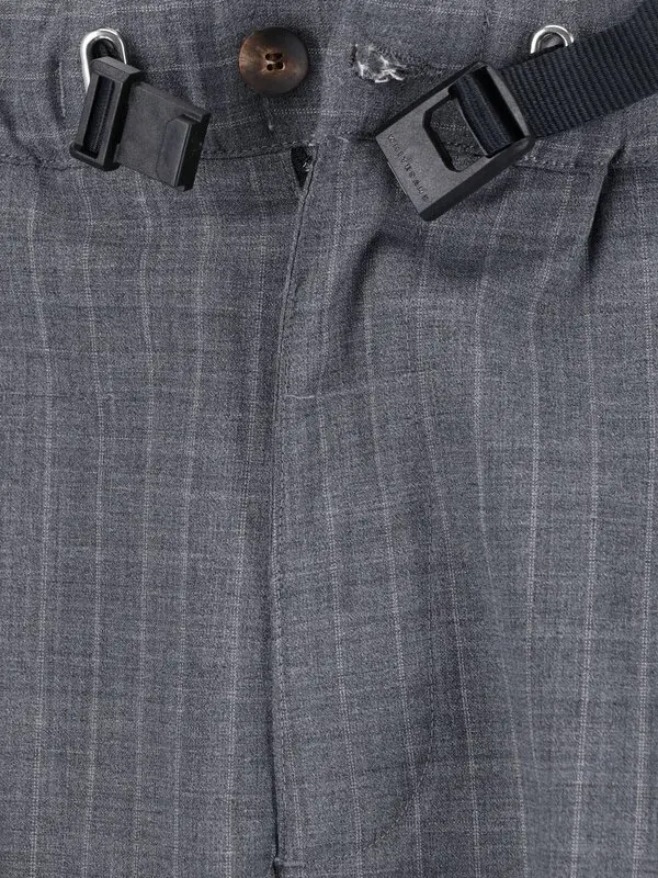 WHITE SAND Pinstripe Wool Pants With Belt - Gray