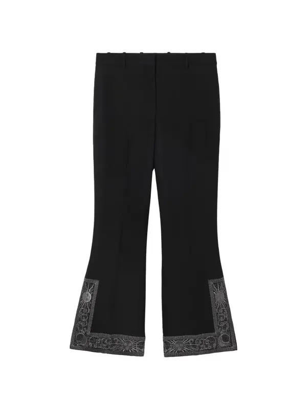Burberry Cropped Embroidered Wool Silk Flared Trousers - Black