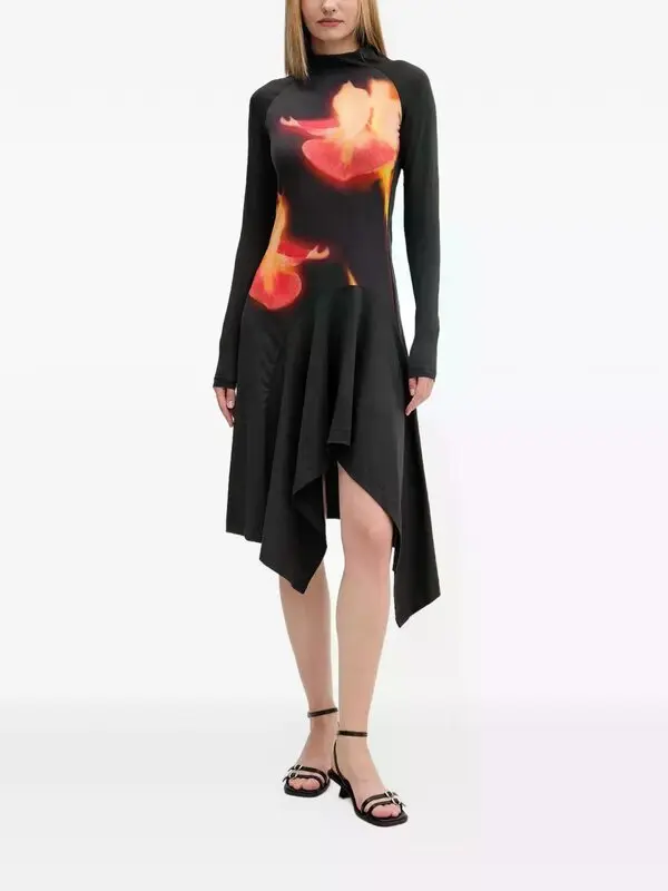 Desigual Floral Print Asymmetric Dress - Black