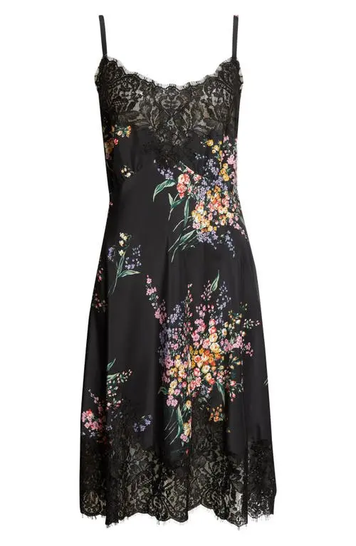 Dolce & Gabbana Floral Print Lace Trim Silk Minidress - Mazzi Fiori Fdo.nero