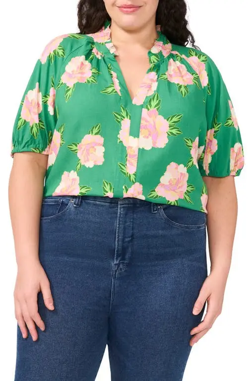 CECE DUPRAZ Floral Ruffle Neck Top