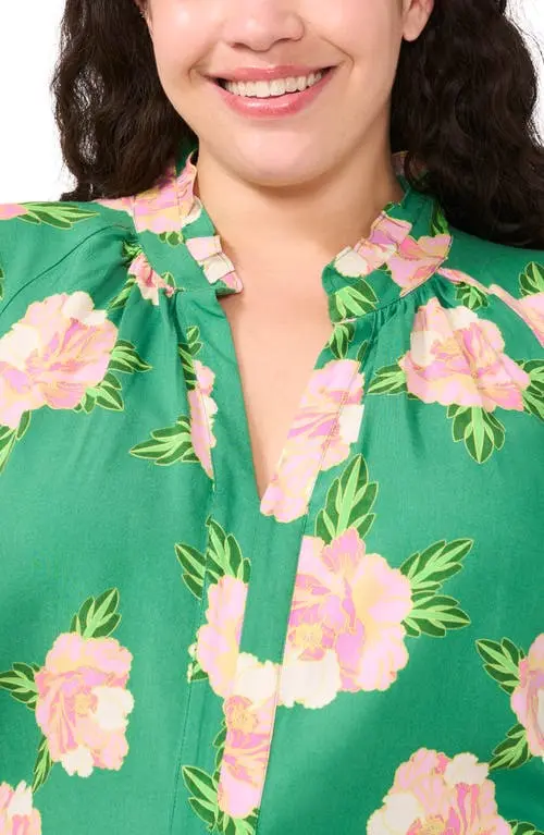 CECE DUPRAZ Floral Ruffle Neck Top