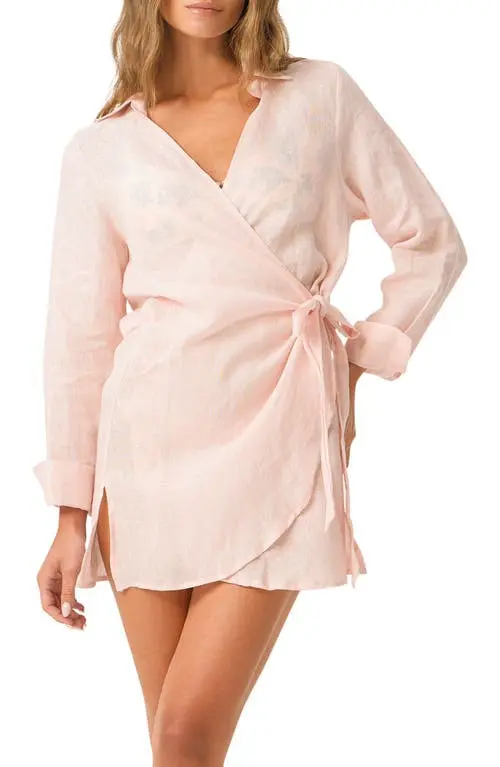 PQ SWIM Lily Long Sleeve Linen Cover-up Wrap Dress - Pitaya