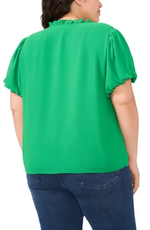 CECE DUPRAZ Ruffle Tie Neck Puff Sleeve Top - Medium Green