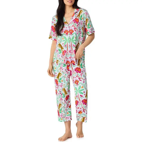 ROOM SERVICE Print Crop Pajamas - Blue Print