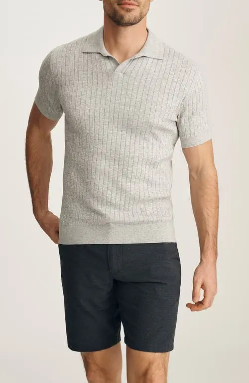 34 Heritage Mélange Johnny Collar Short Sleeve Cotton Sweater - Light Grey