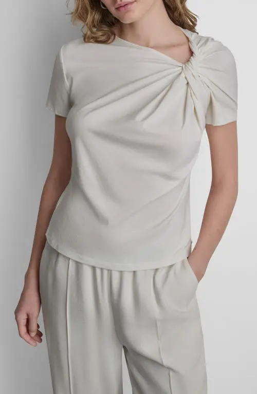 Dkny Twist Neck Cotton Blend Top