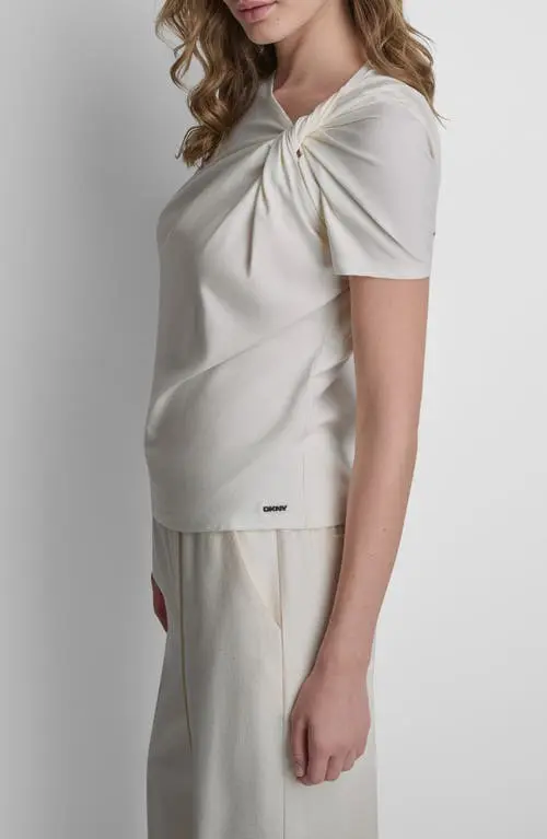 Dkny Twist Neck Cotton Blend Top