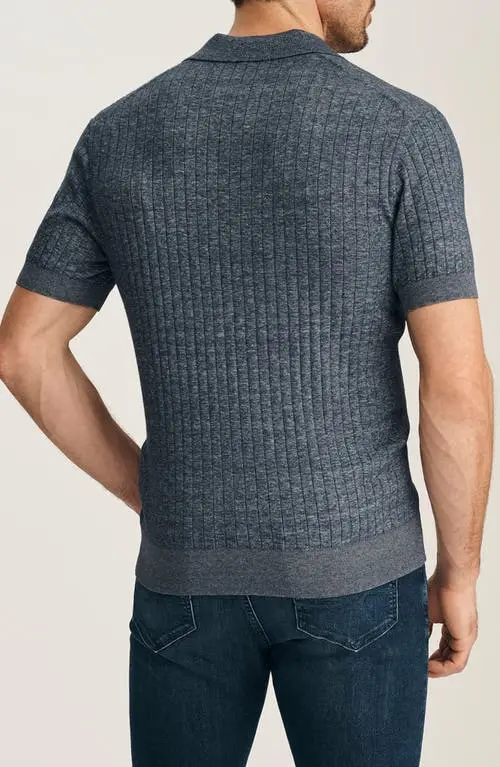 34 Heritage Mélange Johnny Collar Short Sleeve Cotton Sweater