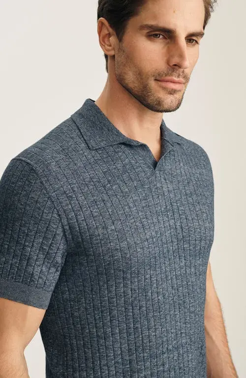34 Heritage Mélange Johnny Collar Short Sleeve Cotton Sweater