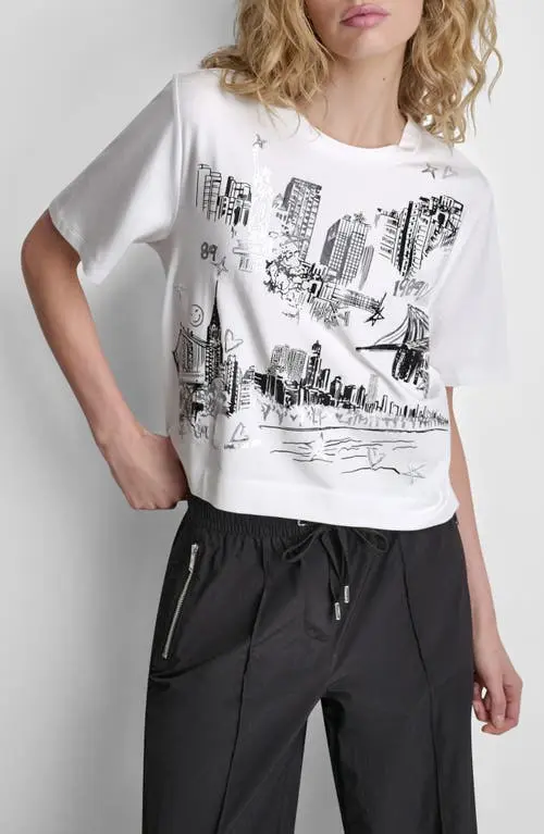 Dkny New York Toile Cotton Blend T-shirt - White