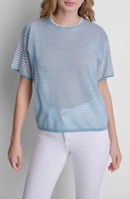 Dkny Stripe Short Sleeve Sweater - Cameo Blue/coconut