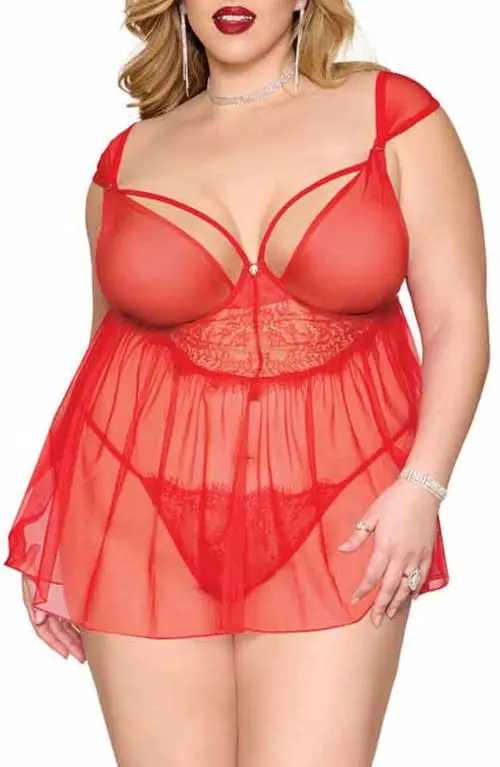 DREAMGIRL Underwire Babydoll Chemise & G-string Set - Red