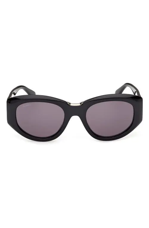 Max Mara 52mm Round Sunglasses - Black Ruthenium/smoke