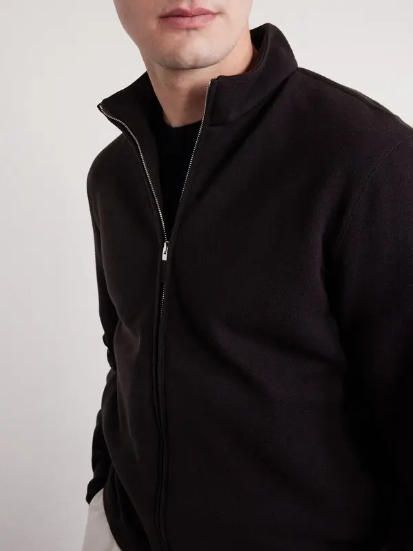 Zegna Honeycomb-knit Cotton, Wool And Silk-blend Zip-up Sweater