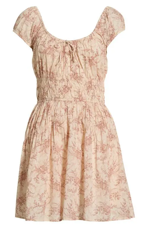 Paige Rosewood Shirred Bodice Cotton Mini Sundress - Bone/sunset