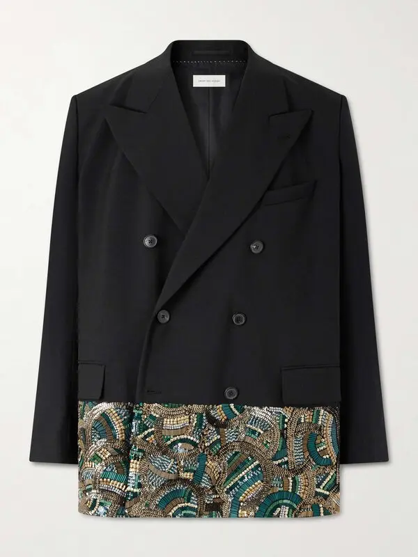 Dries Van Noten Double-breasted Embellished Wool Blazer - Black