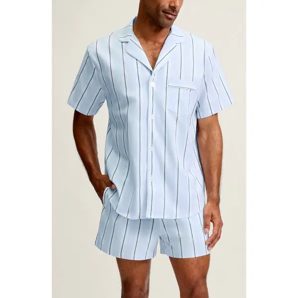 PETITE PLUME Classic Stripe Cotton Twill Short Pajamas - Blue