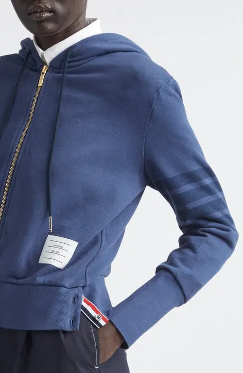 Thom Browne 4-bar French Terry Full Zip Hoodie - Navy