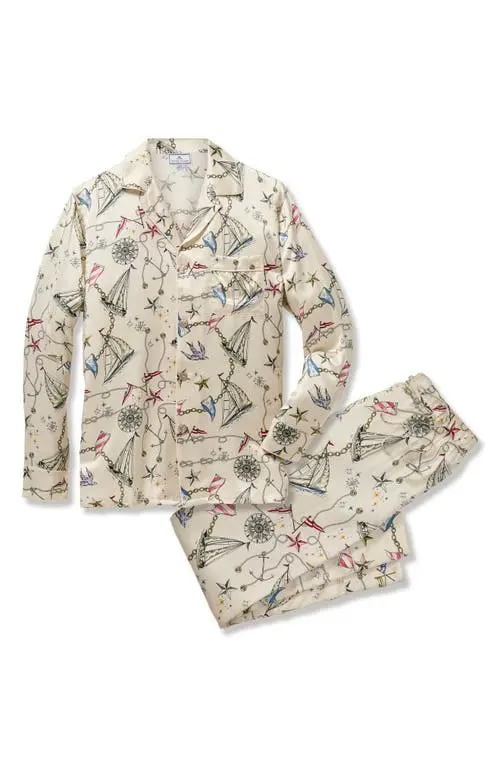 PETITE PLUME Regatta Print Mulberry Silk Pajamas - Beige