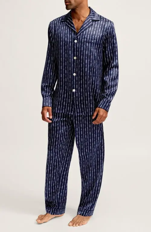 PETITE PLUME Nautical Stripe Mulberry Silk Pajamas - Navy