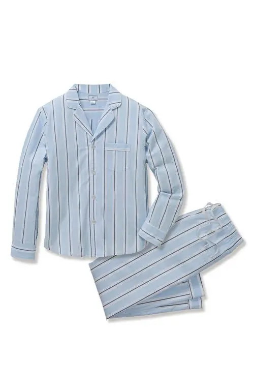 PETITE PLUME Classic Stripe Cotton Twill Pajamas - Blue
