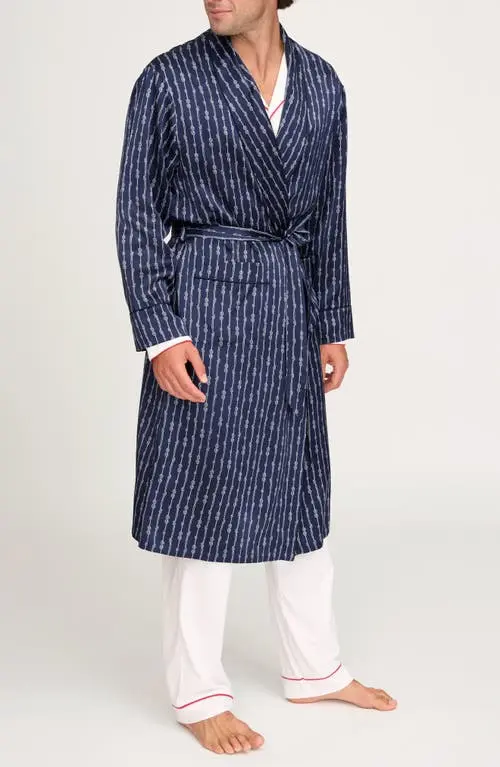 PETITE PLUME Nautical Stripe Mulberry Silk Robe