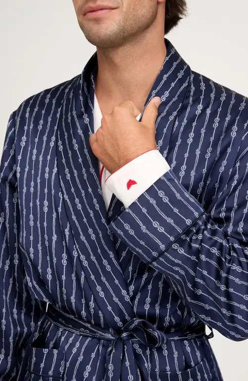 PETITE PLUME Nautical Stripe Mulberry Silk Robe