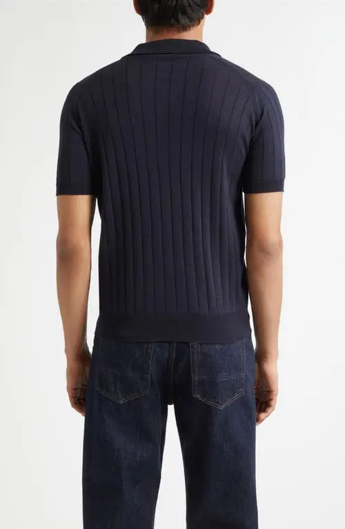 John Smedley Williams Merino Wool & Cotton Polo Sweater - Navy