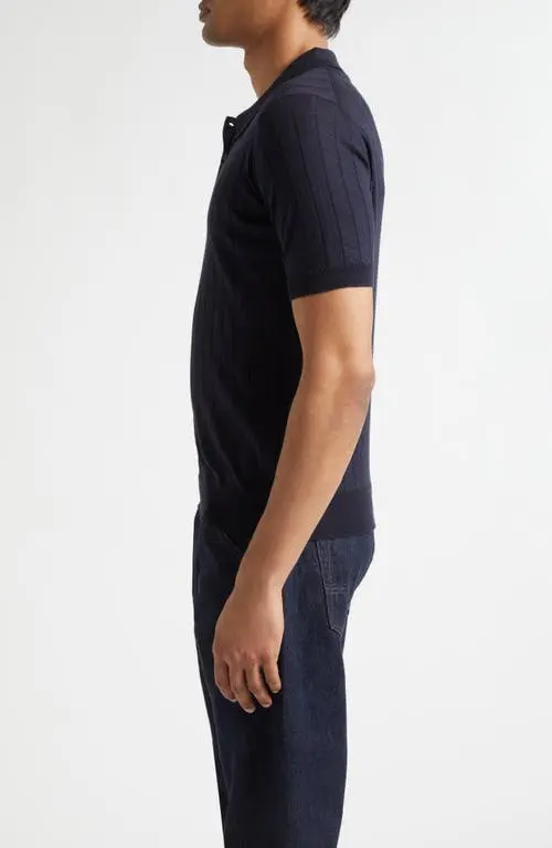 John Smedley Williams Merino Wool & Cotton Polo Sweater - Navy