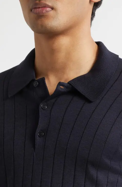 John Smedley Williams Merino Wool & Cotton Polo Sweater - Navy