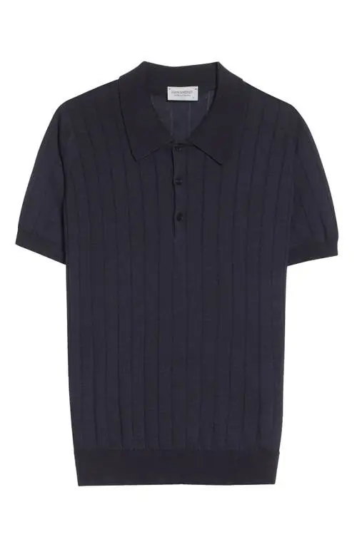 John Smedley Williams Merino Wool & Cotton Polo Sweater - Navy