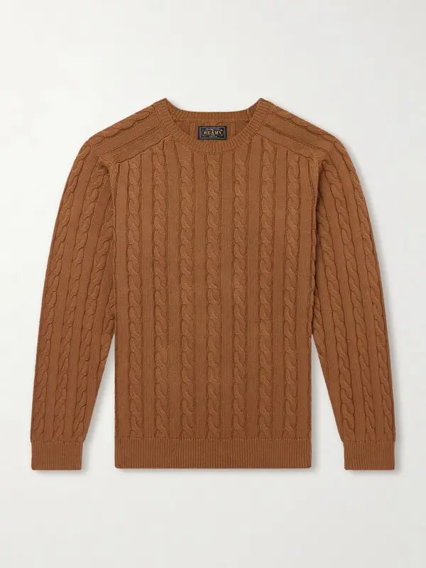 BEAMS Cable-knit Cotton Sweater - Brown