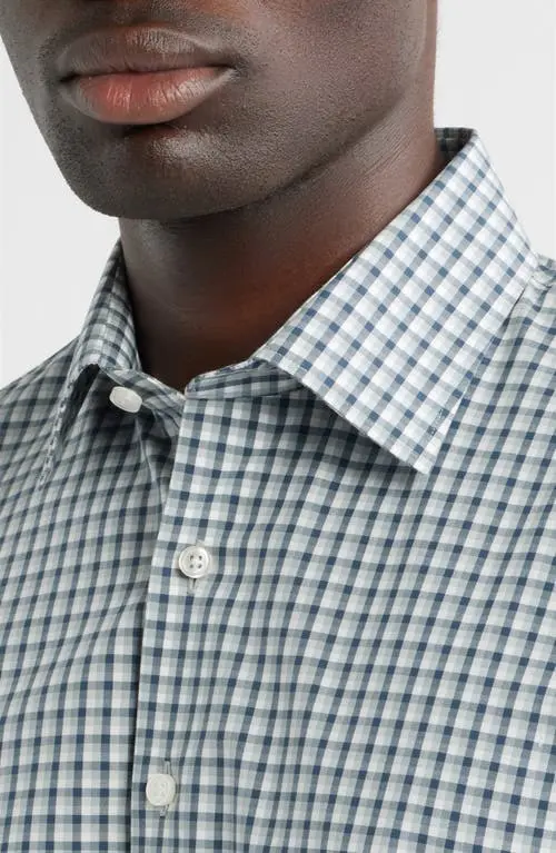 Nordstrom Ashborne Signature Trim Fit Cotton Check Dress Shirt - Teal Ashborne Gingham
