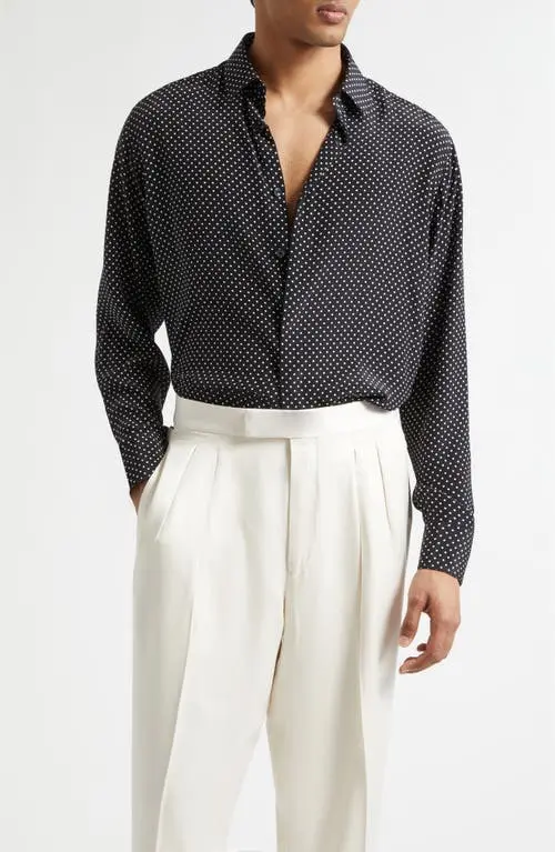 TOM FORD Crêpe De Chine Polka Dot Classic Fit Shirt - Black/white