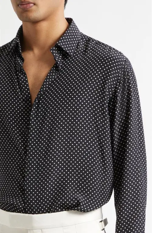 TOM FORD Crêpe De Chine Polka Dot Classic Fit Shirt - Black/white
