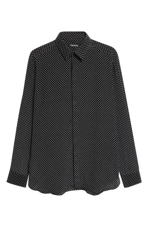 TOM FORD Crêpe De Chine Polka Dot Classic Fit Shirt - Black/white