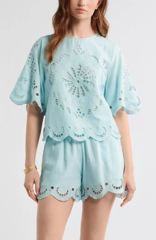Treasure & Bond Eyelet Cotton-blend Top - Blue Glow