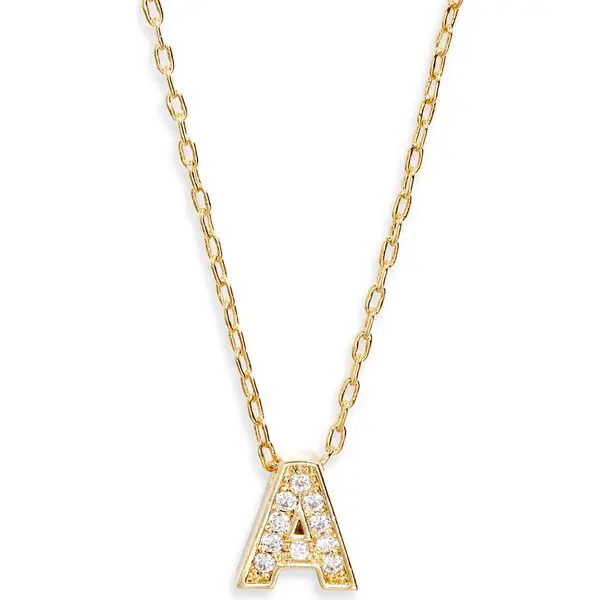 Nordstrom Pavé Cubic Zirconia Initial Pendant Necklace - A- Clear- Gold