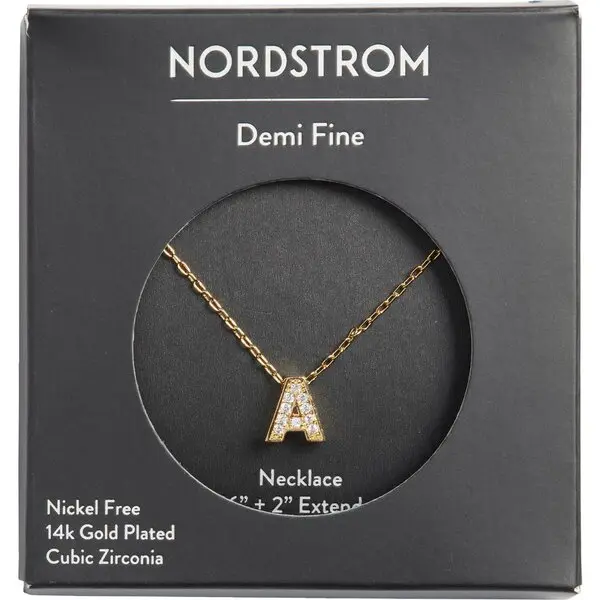 Nordstrom Pavé Cubic Zirconia Initial Pendant Necklace - A- Clear- Gold