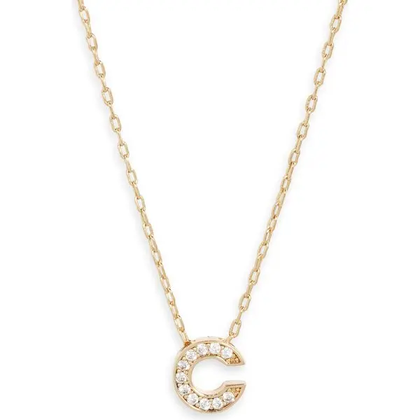 Nordstrom Pavé Cubic Zirconia Initial Pendant Necklace - C- Clear- Gold