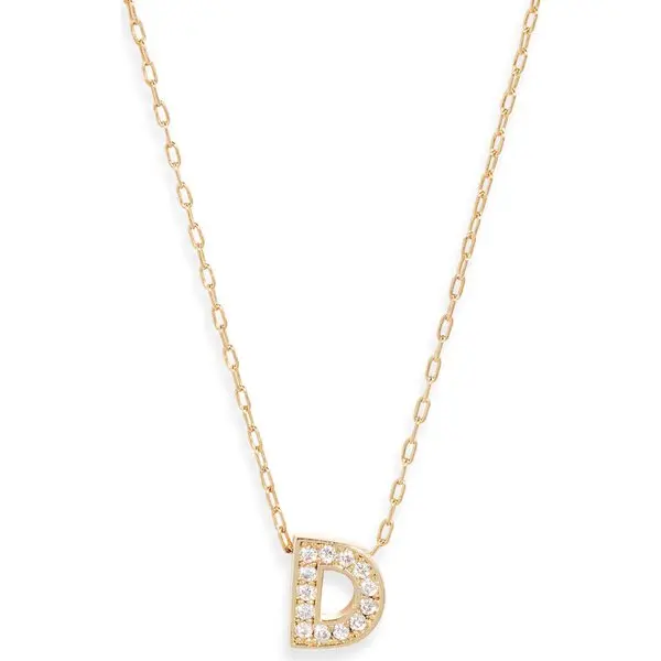 Nordstrom Pavé Cubic Zirconia Initial Pendant Necklace - D- Clear- Gold