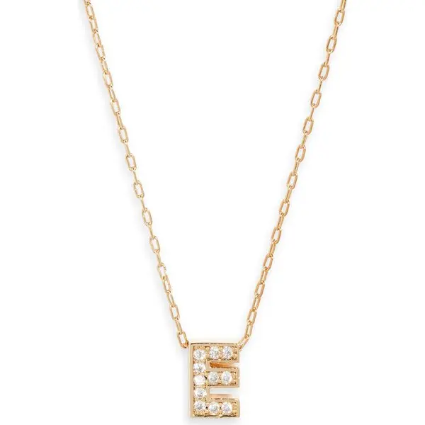 Nordstrom Pavé Cubic Zirconia Initial Pendant Necklace - E- Clear- Gold